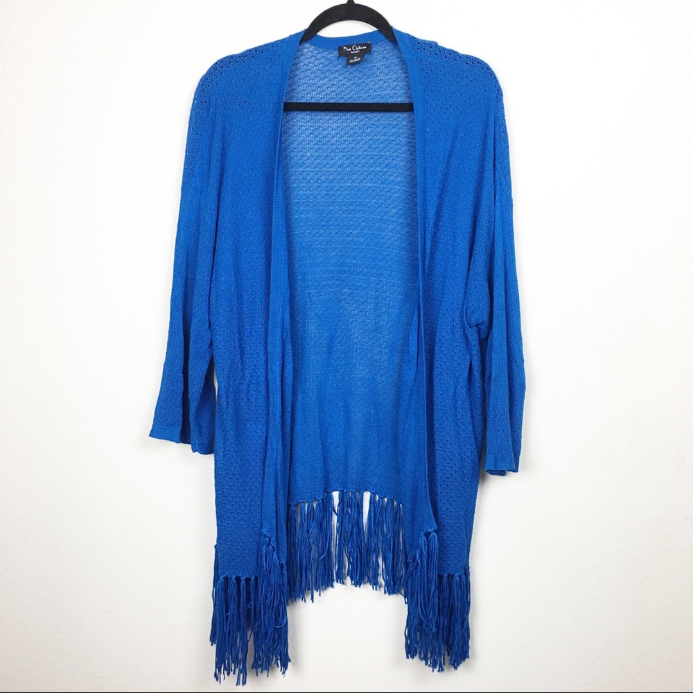 Nue Options Cobalt Blue Knit Fringe Plus Cardigan - Gem